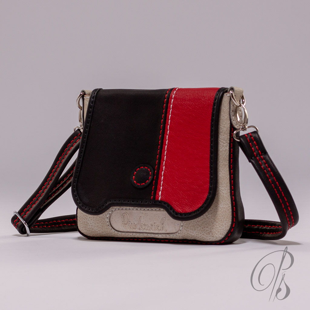 Handtasche aus Leder - schwarz/ rot/ beige, 279,00 Handtasche aus Leder - schwarz/ rot/ beige, 279,00