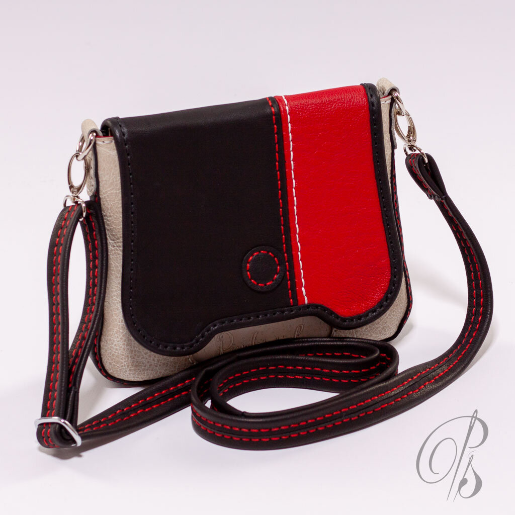 Handtasche aus Leder - schwarz/ rot/ beige, 279,00 Handtasche aus Leder - schwarz/ rot/ beige, 279,00